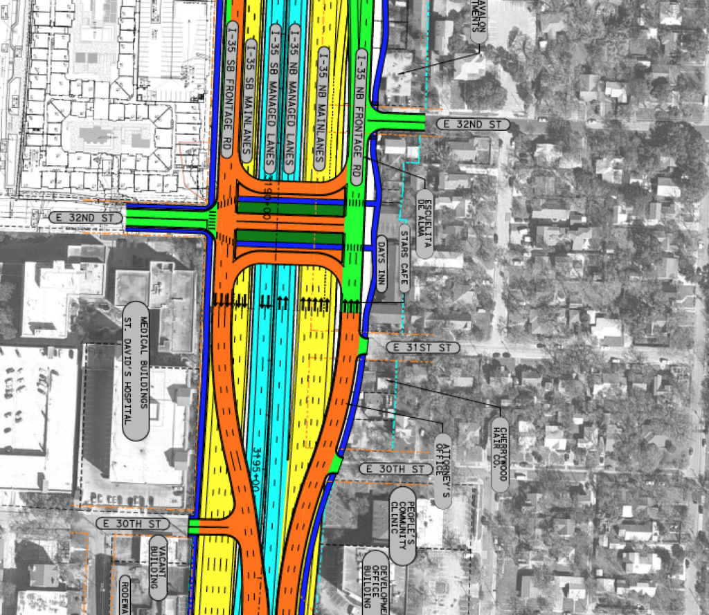 I-35 frontage roads would be on the same side of the interstate under ...